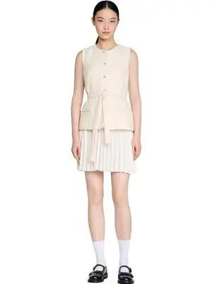 Sandro Two-material Short Dress - Ecru