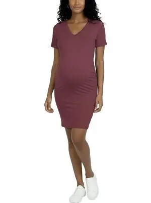 Motherhood Maternity V-neck Mini Dress With Ruching - Mauve Wine
