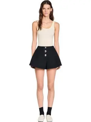 Sandro Flared Hotpants With Press Studs - Black