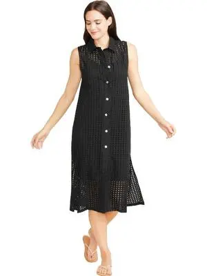 SITANO Sofia Sleeveless Eyelet Shirtdress With Slip - Black