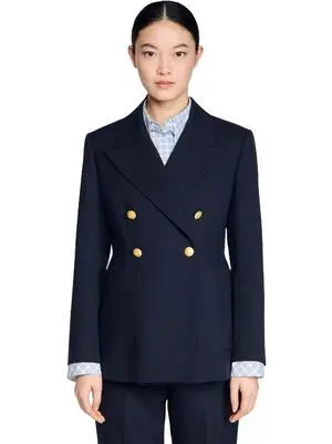 Sandro Slim-fit Wool Suit Jacket - Navy Blue