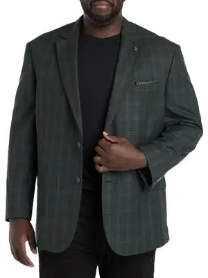 OAK HILL BY DXL Big & Tall Windowpane Sport Coat - Green