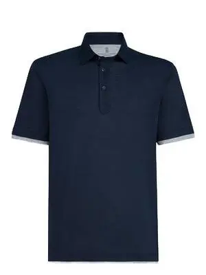 Brunello Cucinelli Polo With Shirt Collar - Navy Blue