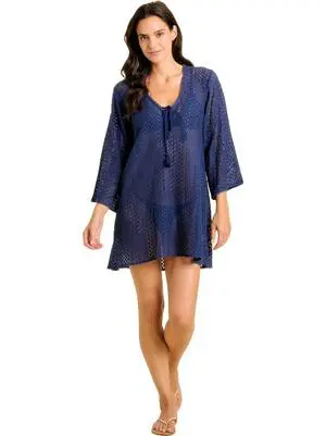 SITANO Bell Sleeve Crochet Cover-up - Navy