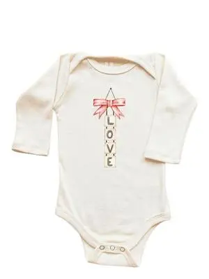 TENTH & PINE Love Blocks Bow Organic Baby Bodysuit Long Sleeve - Natural