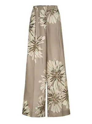 Brunello Cucinelli Floral Print Pongee Trousers - Khaki