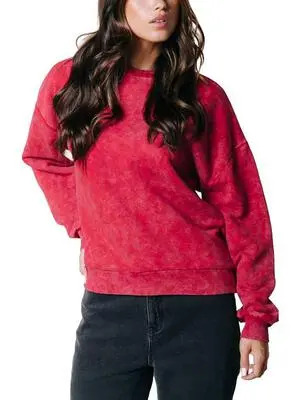 COLOURFUL REBEL Braid Acid Wash Sweatshirt - Red
