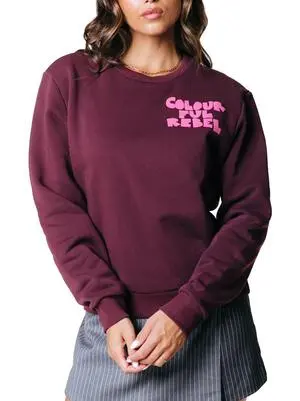 COLOURFUL REBEL Logo Wave Puff Relaxed Sweat - Port Red