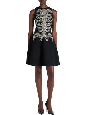 Alexander McQueen Metallic Lace Jacquard Fit & Flare Minidress - Black