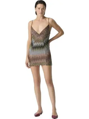 Missoni Sleeveless Mini Dress In Viscose Lamé With Deep V-neck - Multicoloured