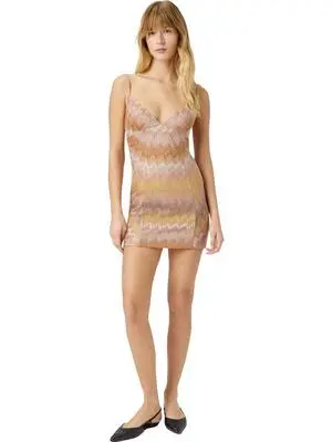 Missoni Sleeveless Viscose Lamé Mini Dress - Tan