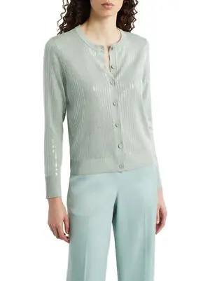 Anne Klein Sequin Embellished Cardigan - Soft Aloe