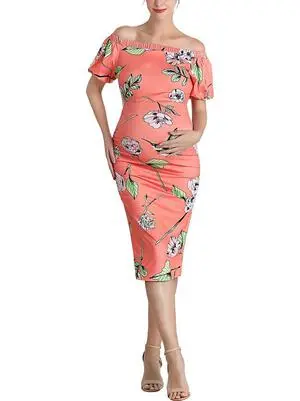 KIMI + KAI Aida Convertible Ruched Maternity Dress - Coral