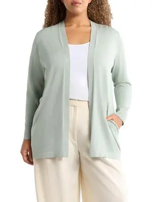 Anne Klein Open Front Fine Knit Cardigan - Soft Aloe