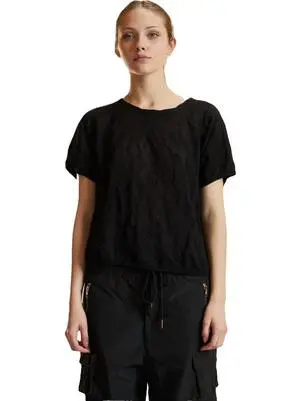 Cynthia Rowley Crinkle Knit Short Sleeve Top - Black