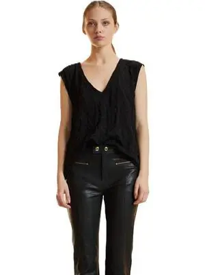 Cynthia Rowley Crinkle Knit Sleeveless Top - Black