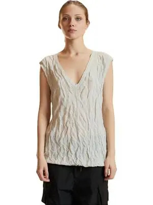 Cynthia Rowley Crinkle Knit Sleeveless Top - White