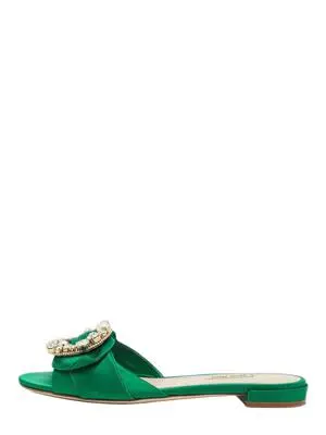 Miu Miu Satin Crystal-embellished Flat Sandals - Green