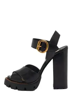 Prada Ankle-strap Leather Platform Sandals - Black