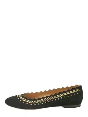 Chloé Scalloped Studded Suede Flats - Black