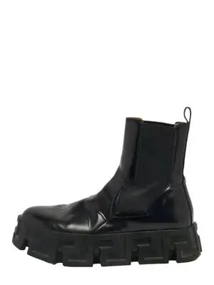 Versace Greca Leather Ankle Boots - Black