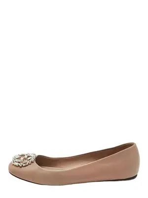 Gucci Crystal-embellished Leather Flats - Neutrals