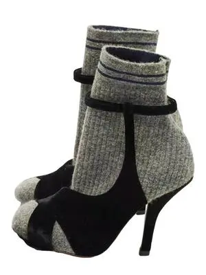 Fendi Velvet Tweed Ankle Boots - Grey