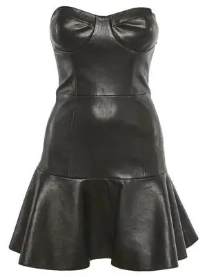Miu Miu Leather Strapless Mini Dress - Black
