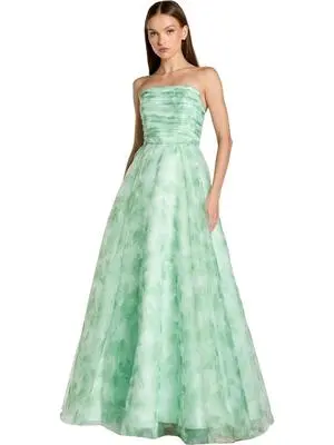 Mac Duggal Ieena For Mac Duggal Strapless Floral Chiffon Gown Sage Multi