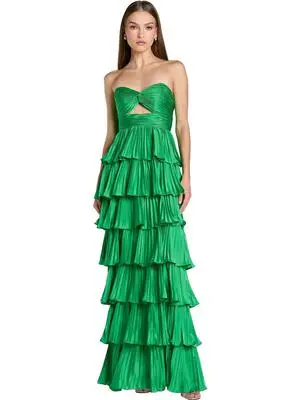 Mac Duggal Strapless Tiered Ruffle Gown - Green