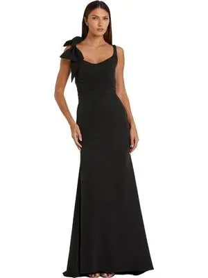 Mac Duggal Scoop Neck Trumpet Gown With Bow - Black