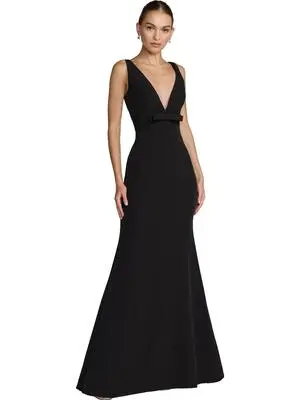 Mac Duggal Sleeveless V-neck Mermaid Gown With Bow - Black