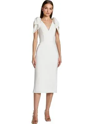 Mac Duggal Sleeveless Crepe Midi Dress With Bow Straps - White