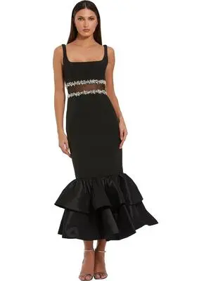 Mac Duggal Petite Crepe Midi Dress With Jewel Detail - Black