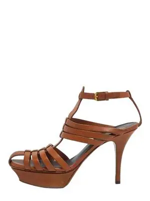 Saint Laurent 100mm Leather Platform Sandals - Brown