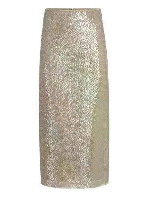 Brunello Cucinelli Sequined Silk Midi Skirt - Neutrals
