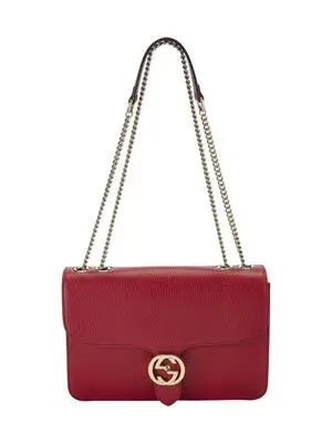 Gucci Leather Interlocking Crossbody - Red