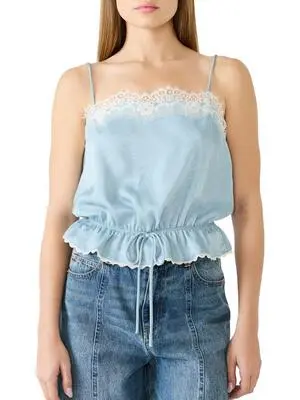 Steve Madden Lace Trimmed Camisole - Dusty Blue