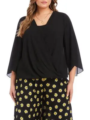 Karen Kane Drape Crossover Crepe Top - Black