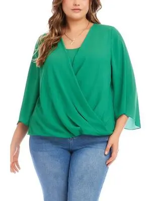 Karen Kane Drape Crossover Crepe Top - Green