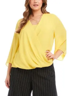 Karen Kane Drape Crossover Crepe Top - Lemon