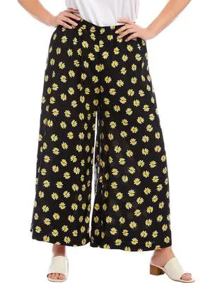 Karen Kane Floral Wide-leg Pants - Black Print