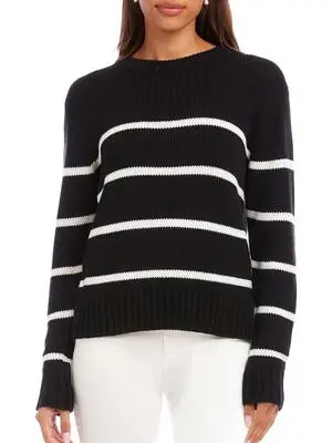 Karen Kane Stripe Crewneck Sweater - Black/off White
