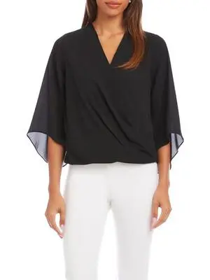 Karen Kane Drape Crossover Crepe Top - Black