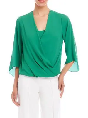 Karen Kane Drape Crossover Crepe Top - Green