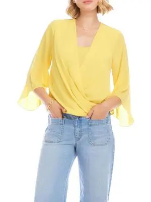 Karen Kane Drape Crossover Crepe Top - Lemon