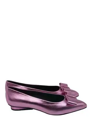 FERRAGAMO Bow Metallic Ballet Flats - Pink