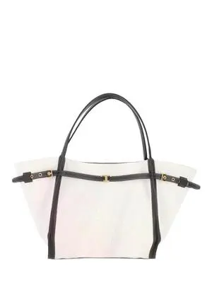 TOD'S T-signature Shopping Bag In Canvas And Leather - Neutrals