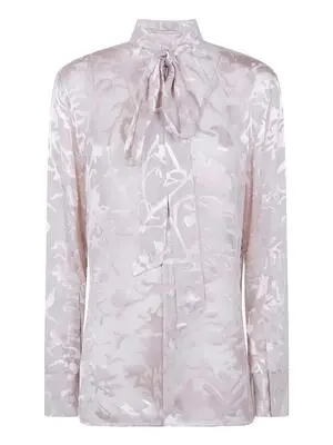 ANN DEMEULEMEESTER Stand Collar Long Shirt With Detachable Foulard - Pink