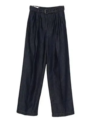 Dries Van Noten Belted Pleated Cotton Trousers - Blue